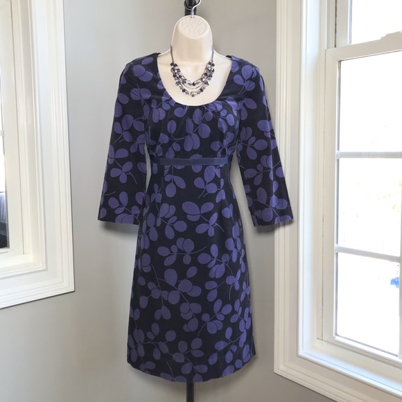 Boden | Dresses | Boden 34 Sleeve Purple Black Leaf Pinwale Corduroy ...